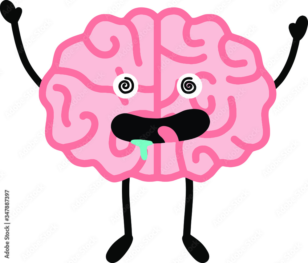 crazy brain concept, brain on drugs cartoon vector illustration Stock ...