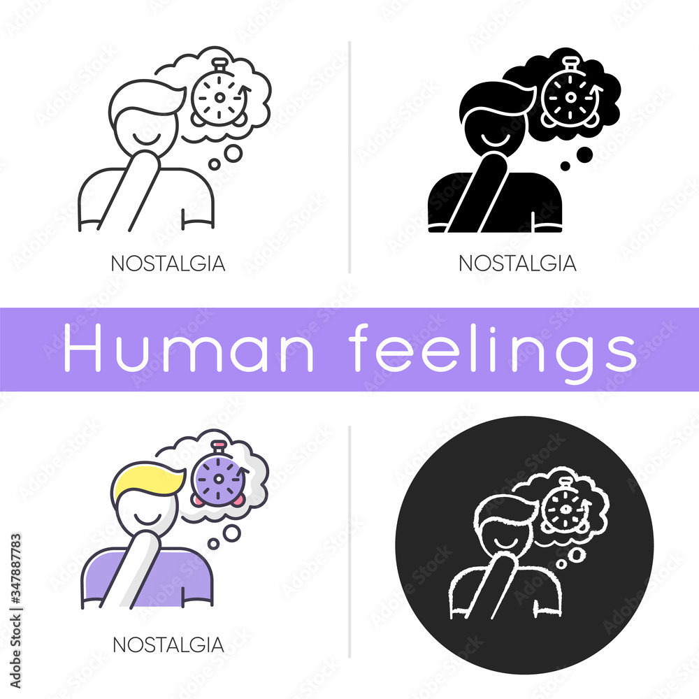 Nostalgia icon. Positive mood. Man feeling sentimental. Person ...