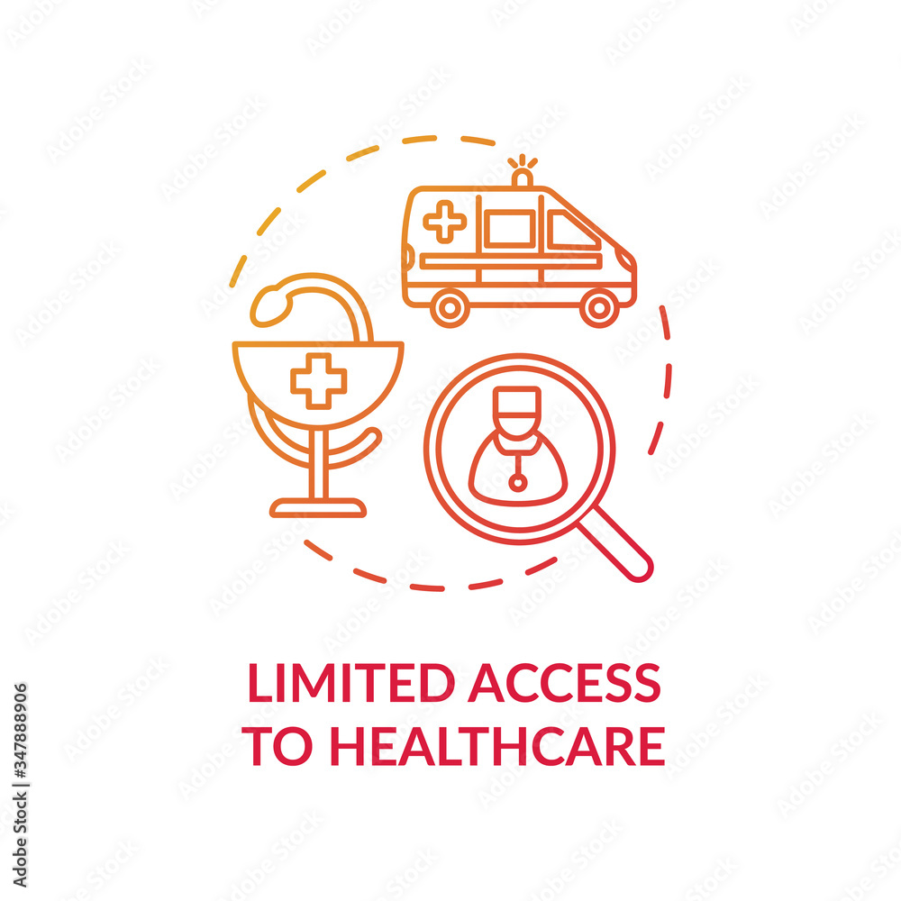 Limited access to healthcare red concept icon. Low quality medical ...