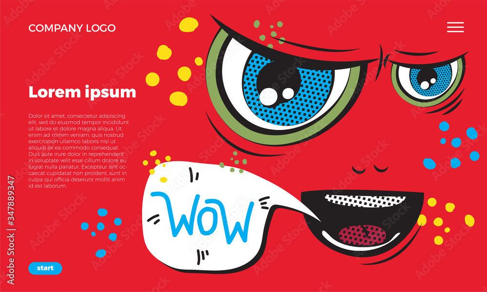 Web page template. Funny emoji face with ductile facial expressions ...