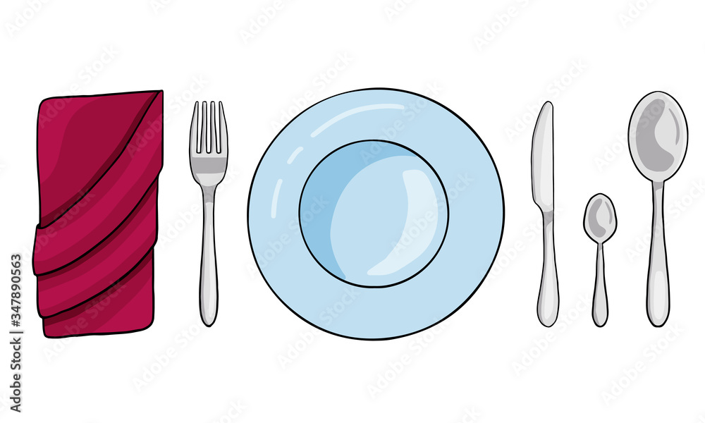 Vector set for table setting from plates, spoon, knife and napkin ...