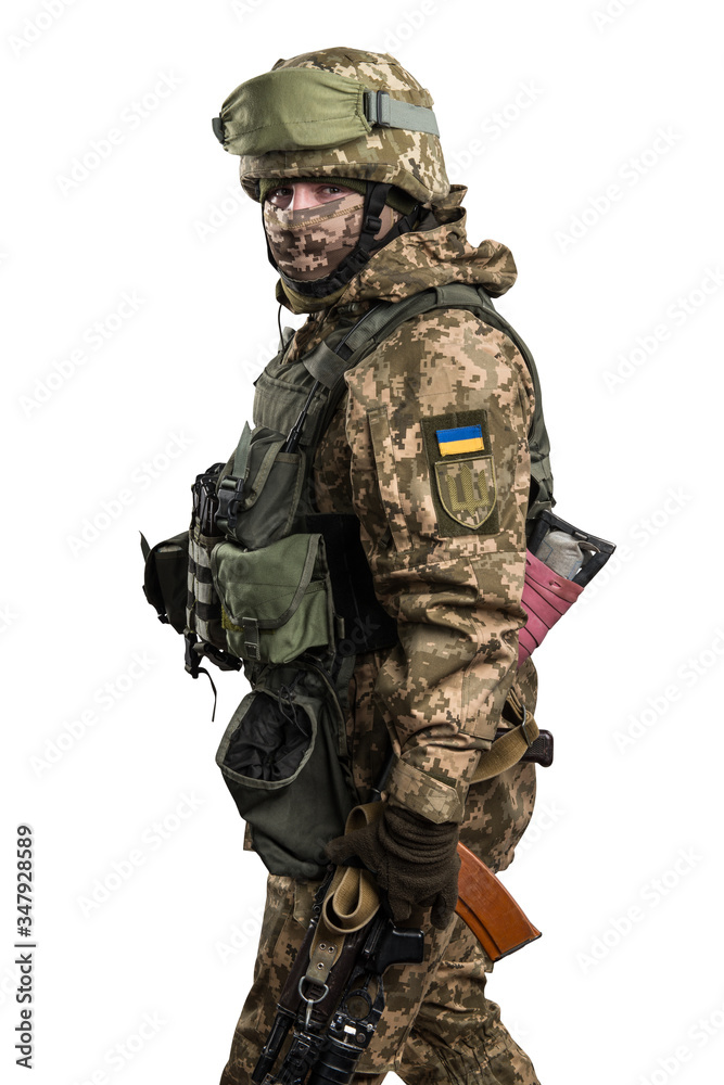 Ukraine officer in mechanized infantry uniform isolated with clipping ...