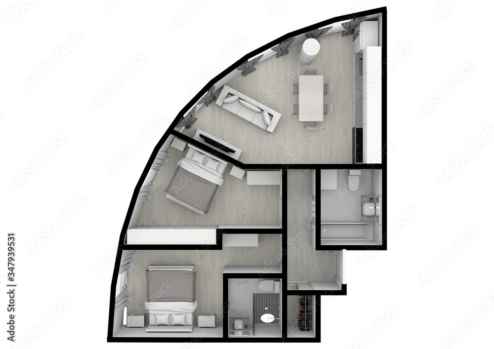 House Floor Plan elevation 3d. Floor plan. Color floor plan. Floor plan ...