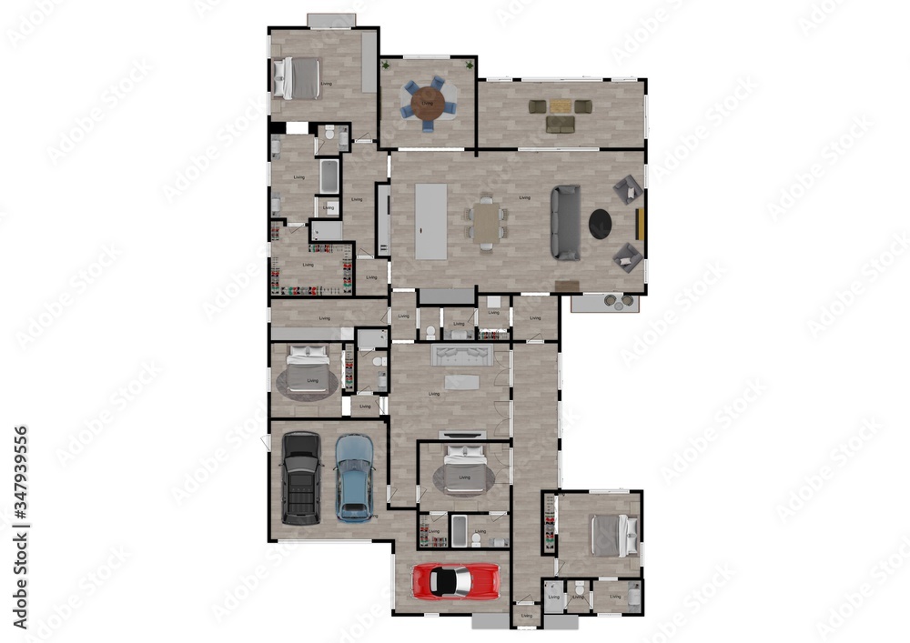 3d floor plan. Color floor plan. Floor plan top view from above ...