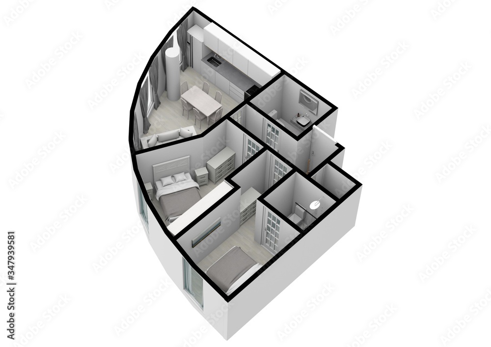 House Floor Plan elevation 3d. Floor plan. Color floor plan. Floor plan ...