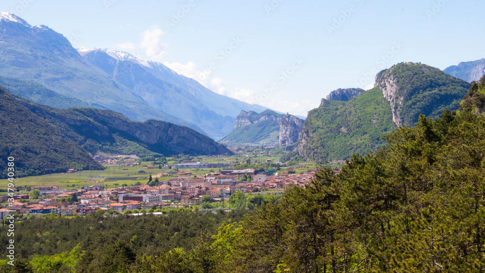 Dro, Italy - 05 03 2020: View of the village of Dro and the Sarca ...