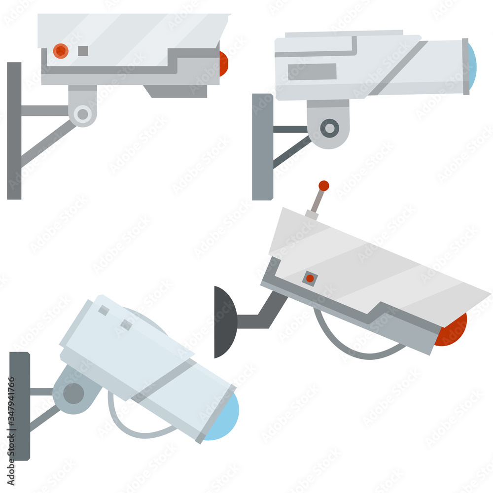 Video surveillance camera. Cartoon flat illustration. Fixation in the ...