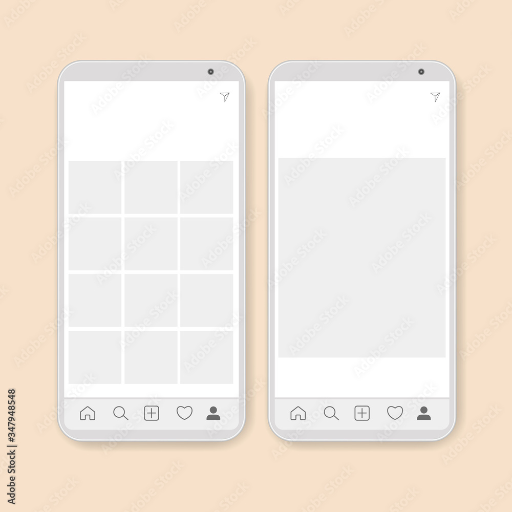 Mock up phone for social media network. Modern application with photos ...