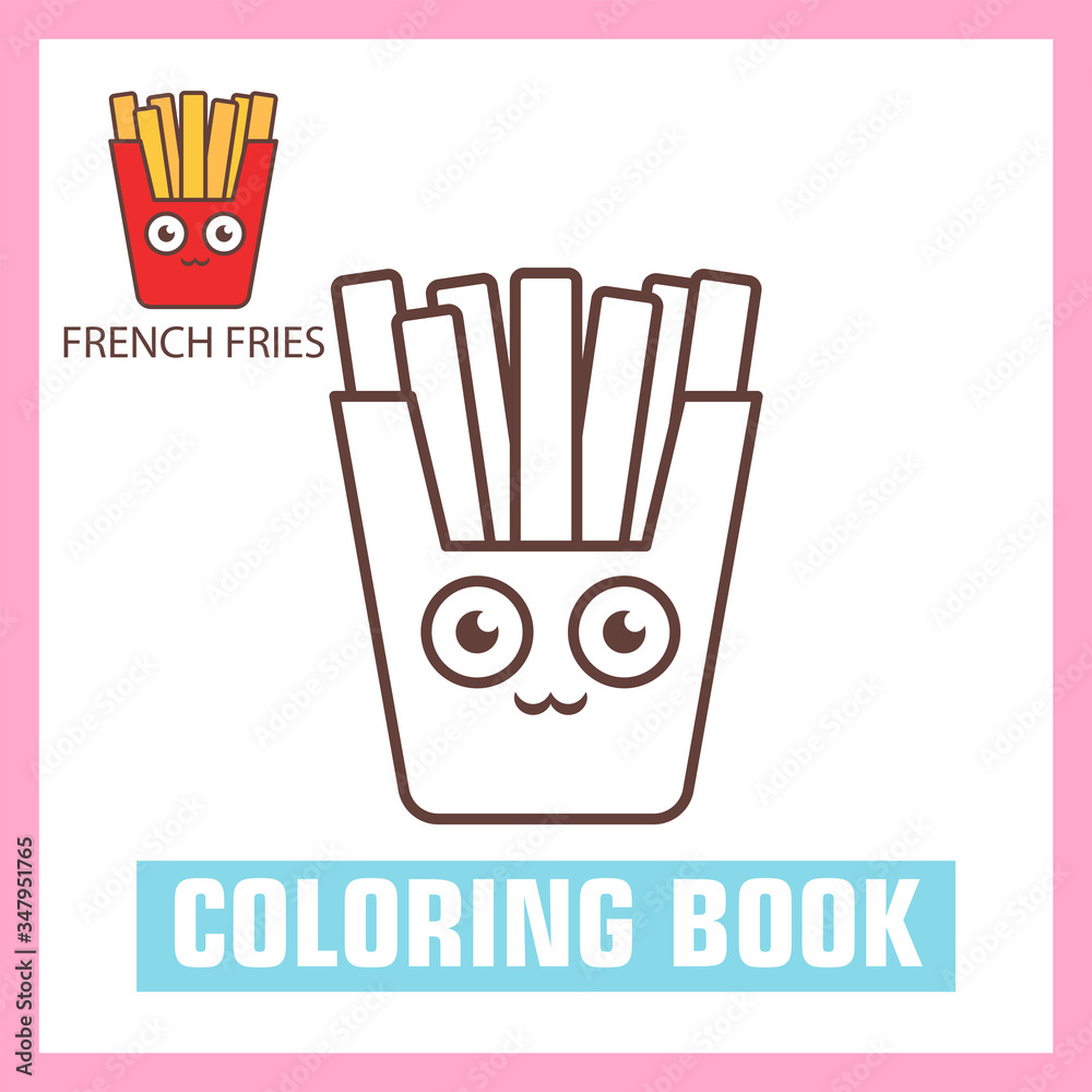 Coloring book with French fries. Color the ice cream drawing activity ...