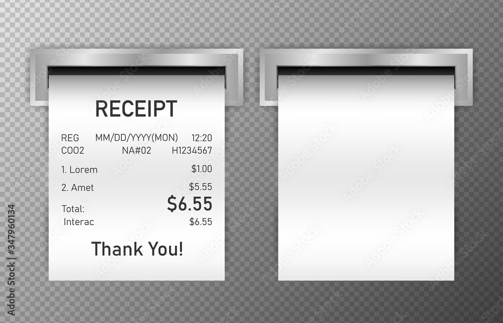 Receipts mini of realistic payment paper bills for cash or credit card ...