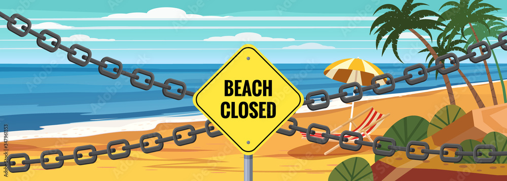 Beach Closed sign chain. Entrance on the beach is closed Stock Vector ...