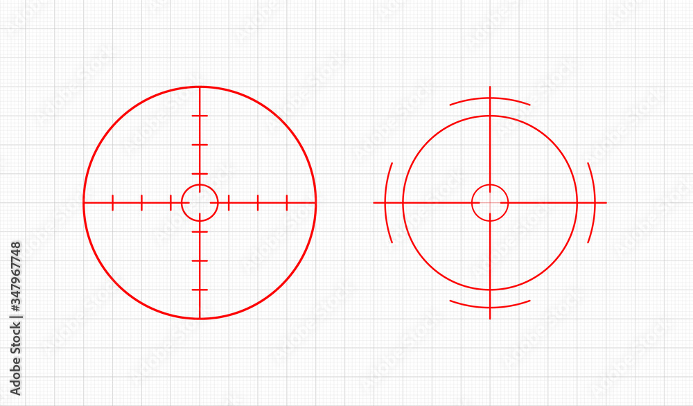Vector targets and destination red thin lines. Aim shoot focus cursor ...