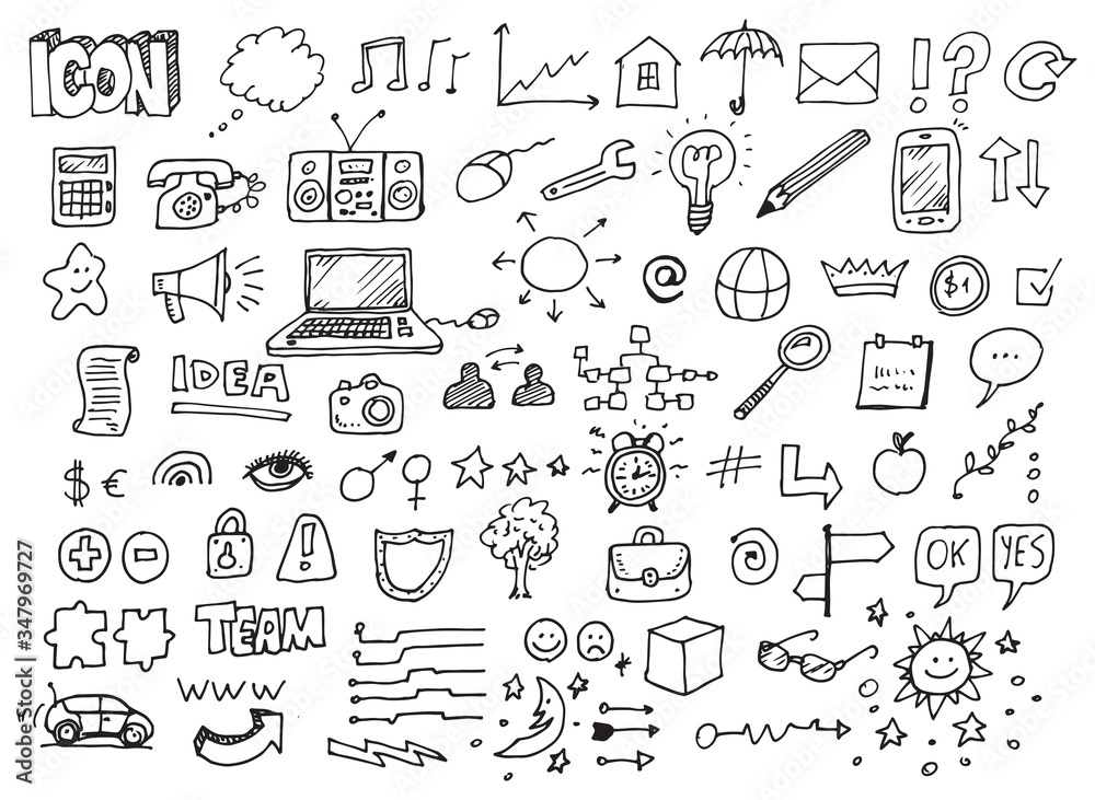 Hand drawn icon vector set over white background Stock Vector | Adobe Stock