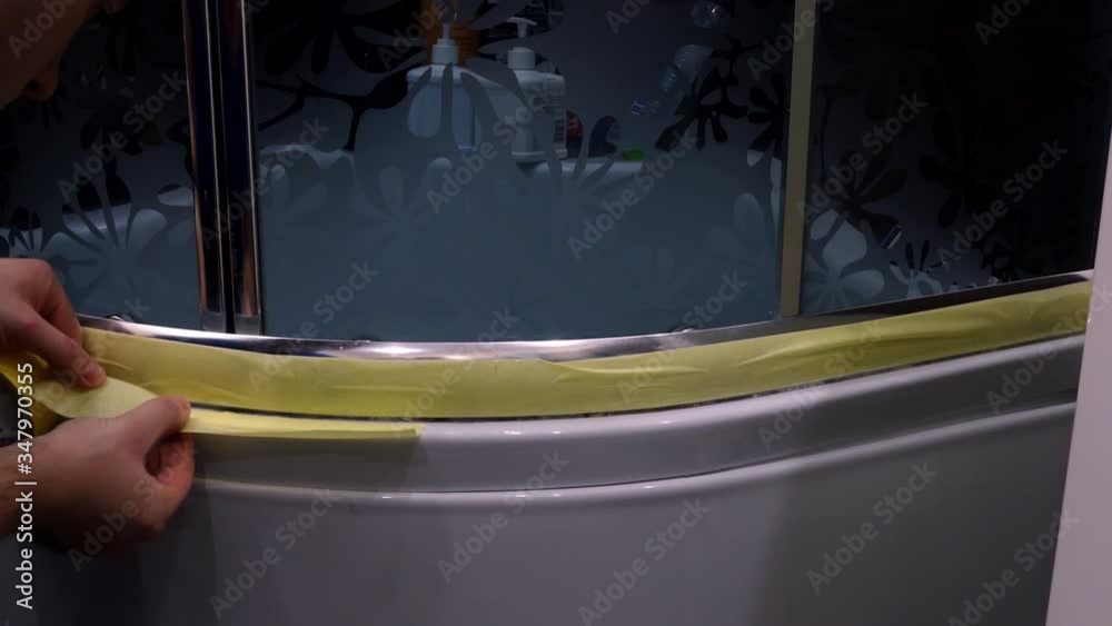 DIY, shower enclosure fitting, silicone application on the shower tray ...