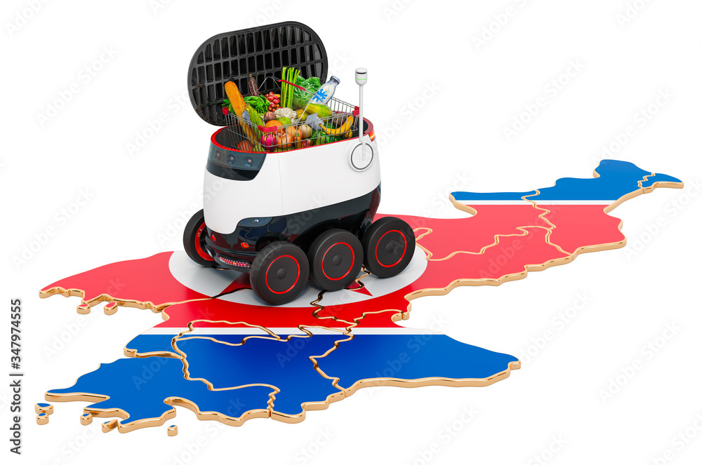 Autonomous delivery robot in North Korea, 3D rendering Stock ...