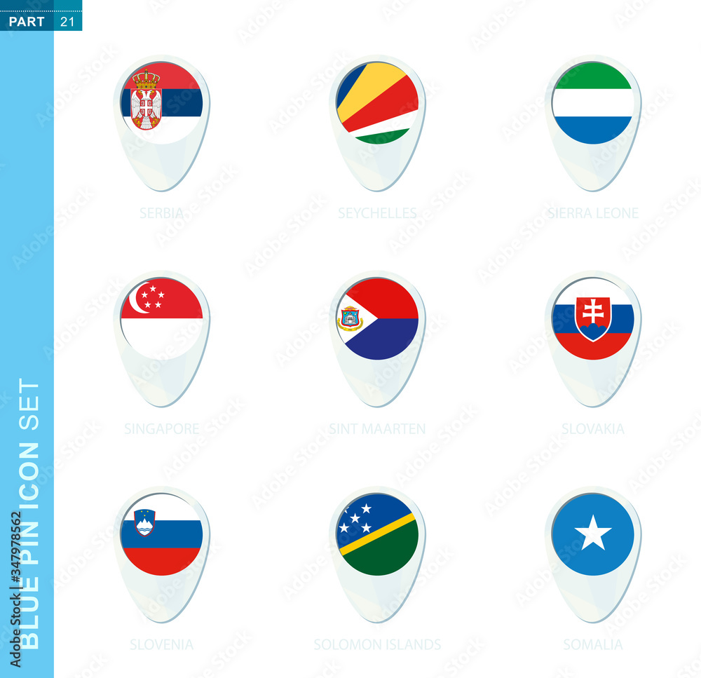 Pin flag set, map location icon in blue colors Stock Vector | Adobe Stock