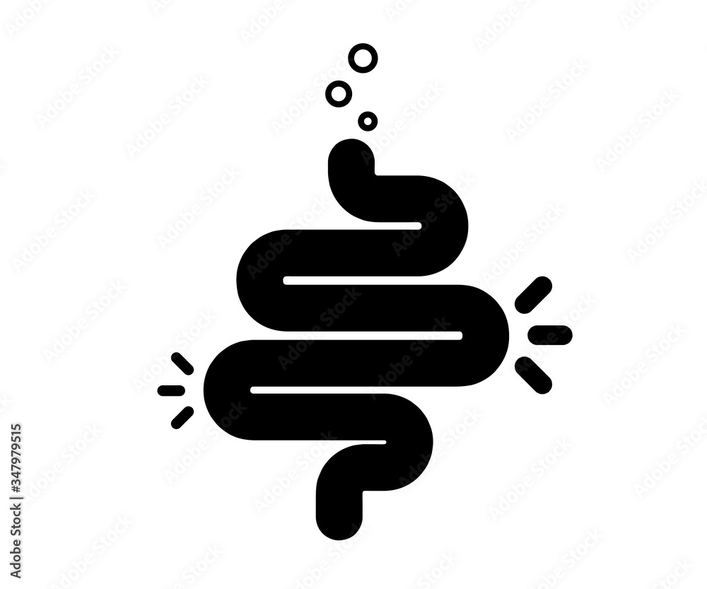 Colitis. Gut constipation icon. Abdominal, bloating vector. Stomach ...