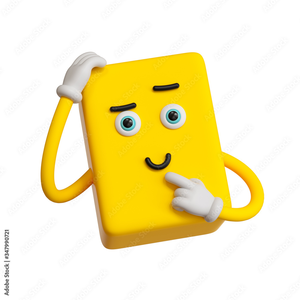 3d render, abstract emotional face icon, yellow thinking emoticon clip ...