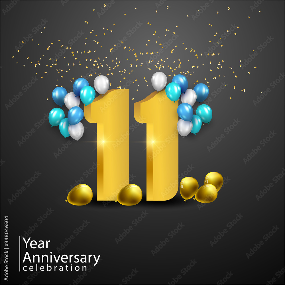 11th anniversary background with 3D number and balloons illustration ...