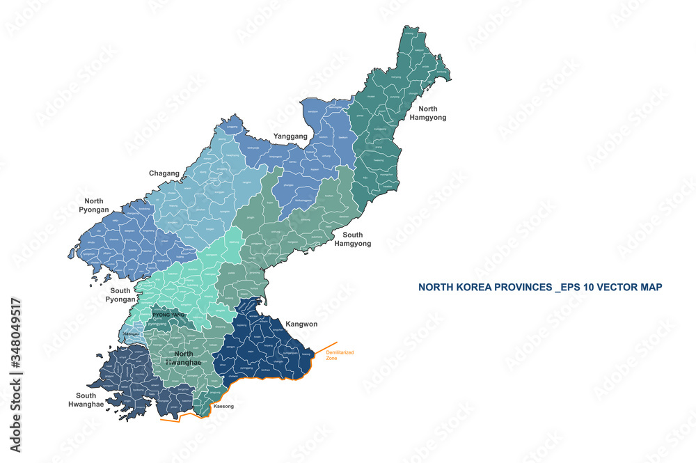 north korea map. north korea provinces named vector map. detailed ...
