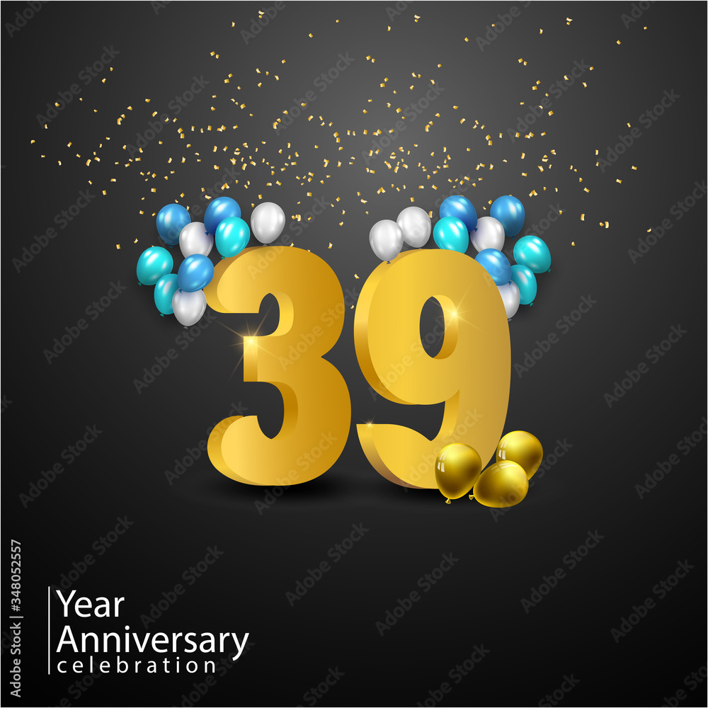 39th anniversary background with 3D number and balloons illustration ...