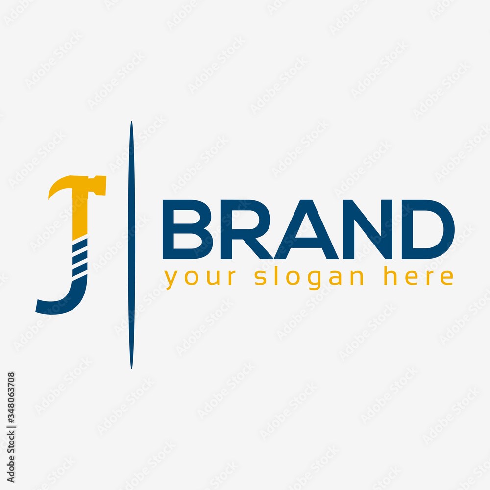 Letter J Hammer Logo. Flat design. Vector Illustration on white ...