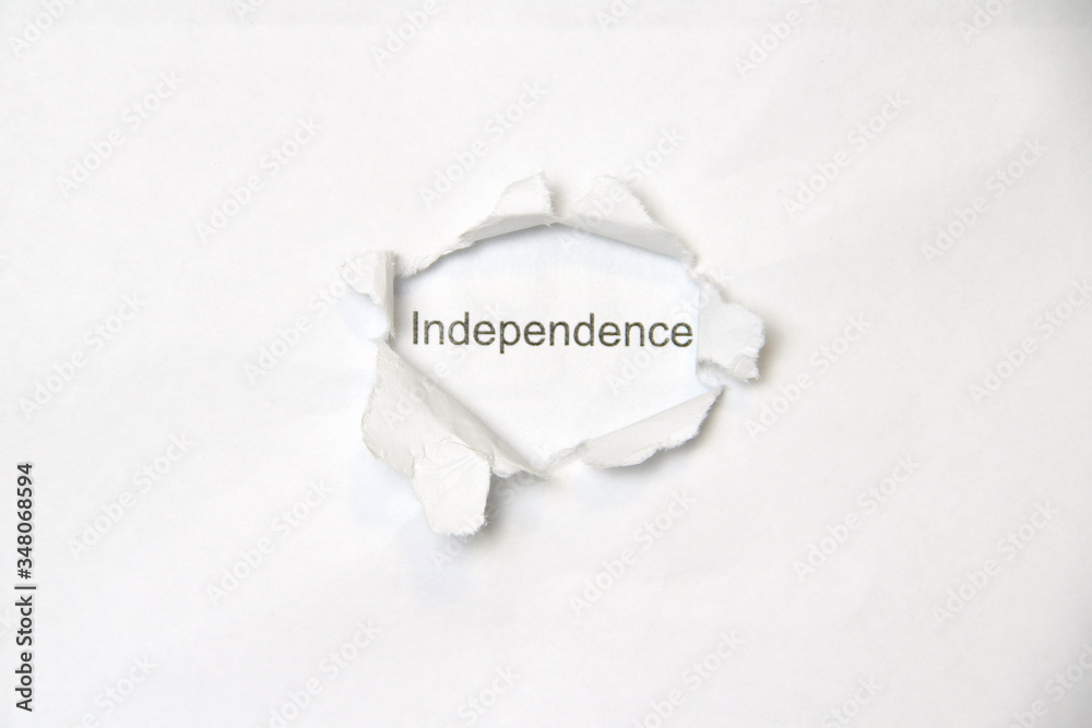 Word independence on white isolated background, the inscription through ...