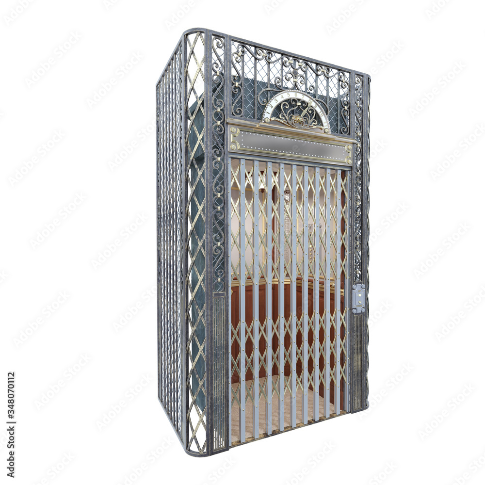 3d illustration of a vintage retro elevator isolated on a white ...