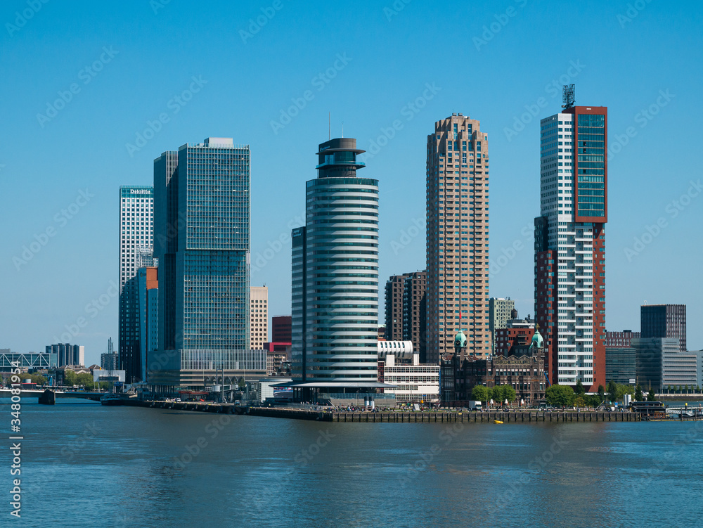 Rotterdam, Netherlands - May 07, 2020: view on the cargo port buildings ...