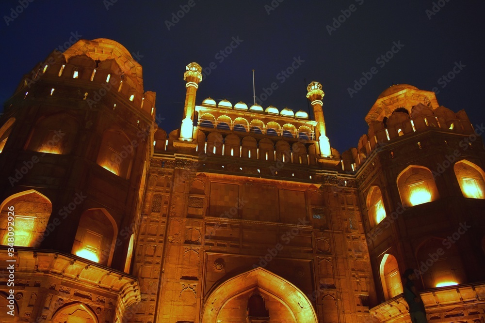 Night view of the Red Fort in New Delhi Stock Photo | Adobe Stock