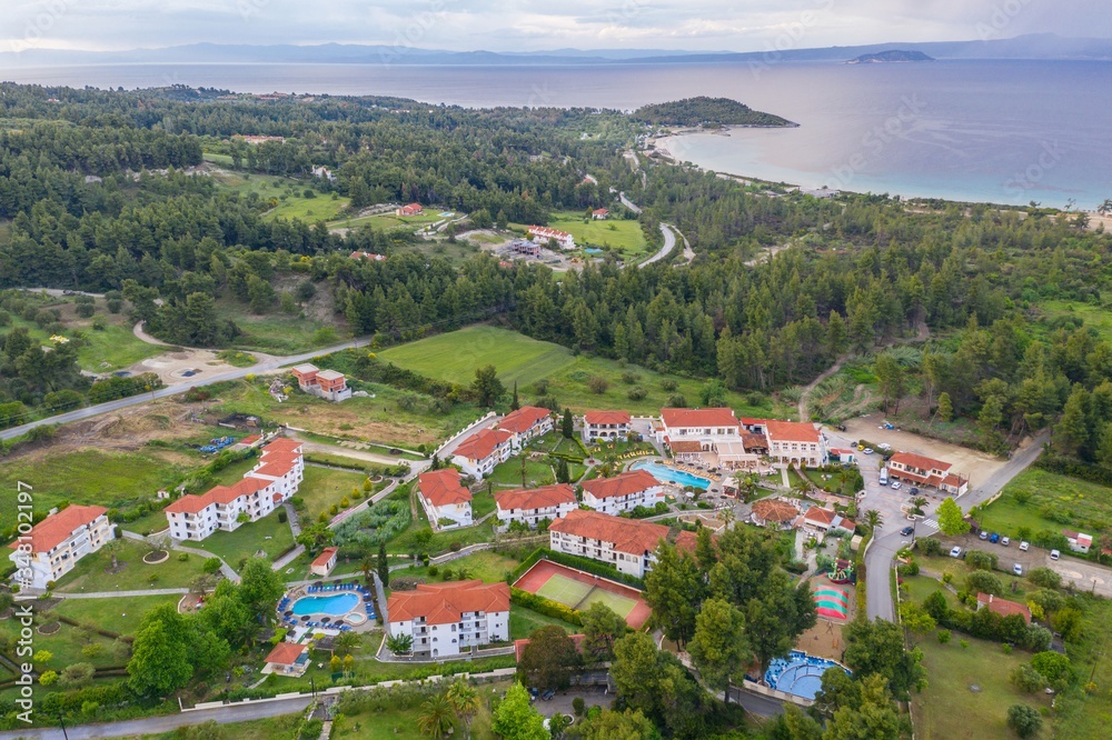 Aerial drone view of Paliouri Beach Chrousso Village in Kassandra ...