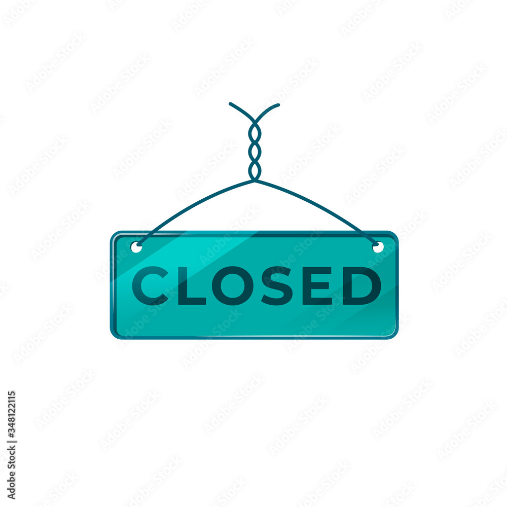 Closed green vector board sign illustration. Hanging store signboard ...