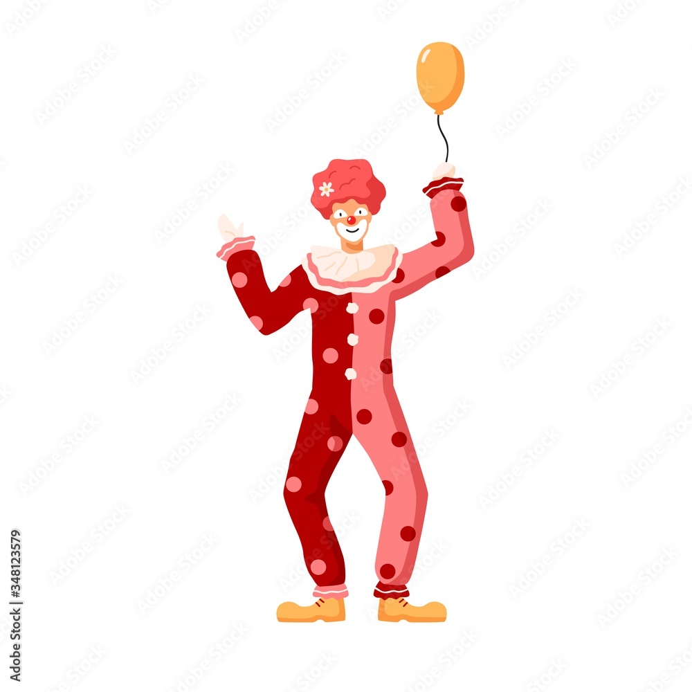 Cartoon Colorful Person Wearing Clown Costume Vector Flat Illustration