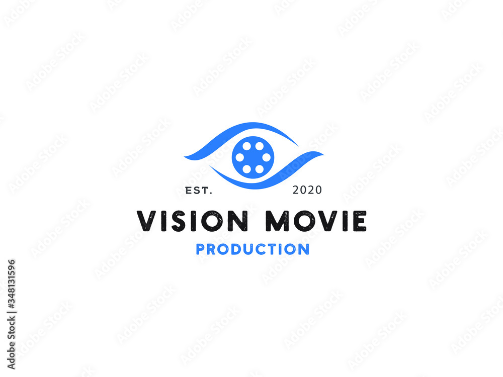 eye illustration with movie cinema film rell logo, universal global ...