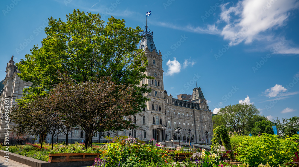 Parliament of Quebec with its nice tower. The Jacques Cartier building ...