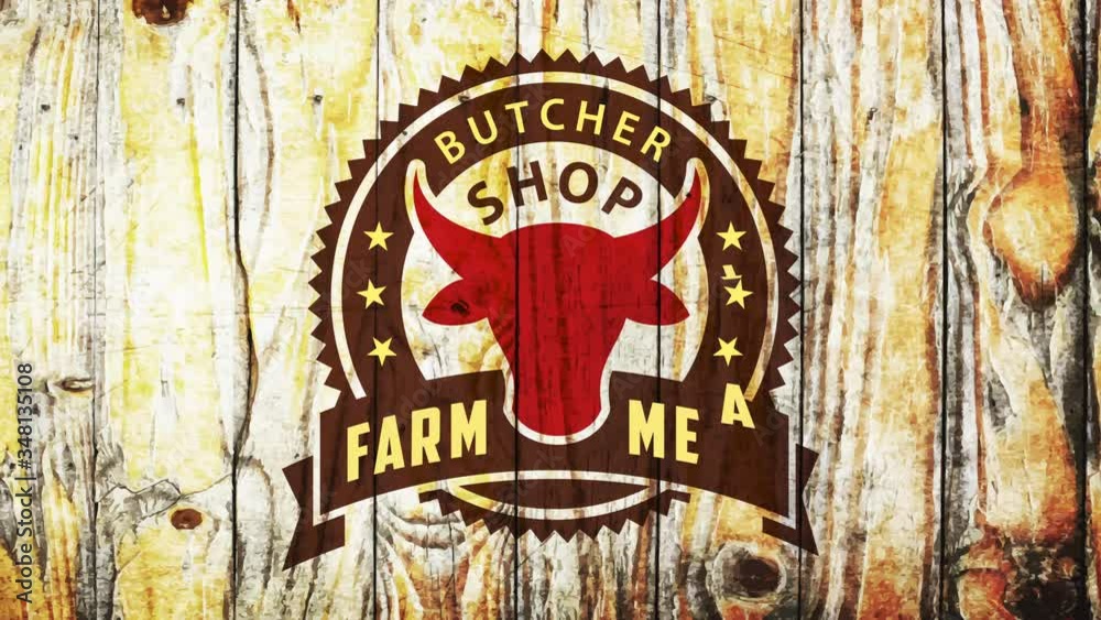 butcher shop farm meat restaurant stencil style theme graph with red ...
