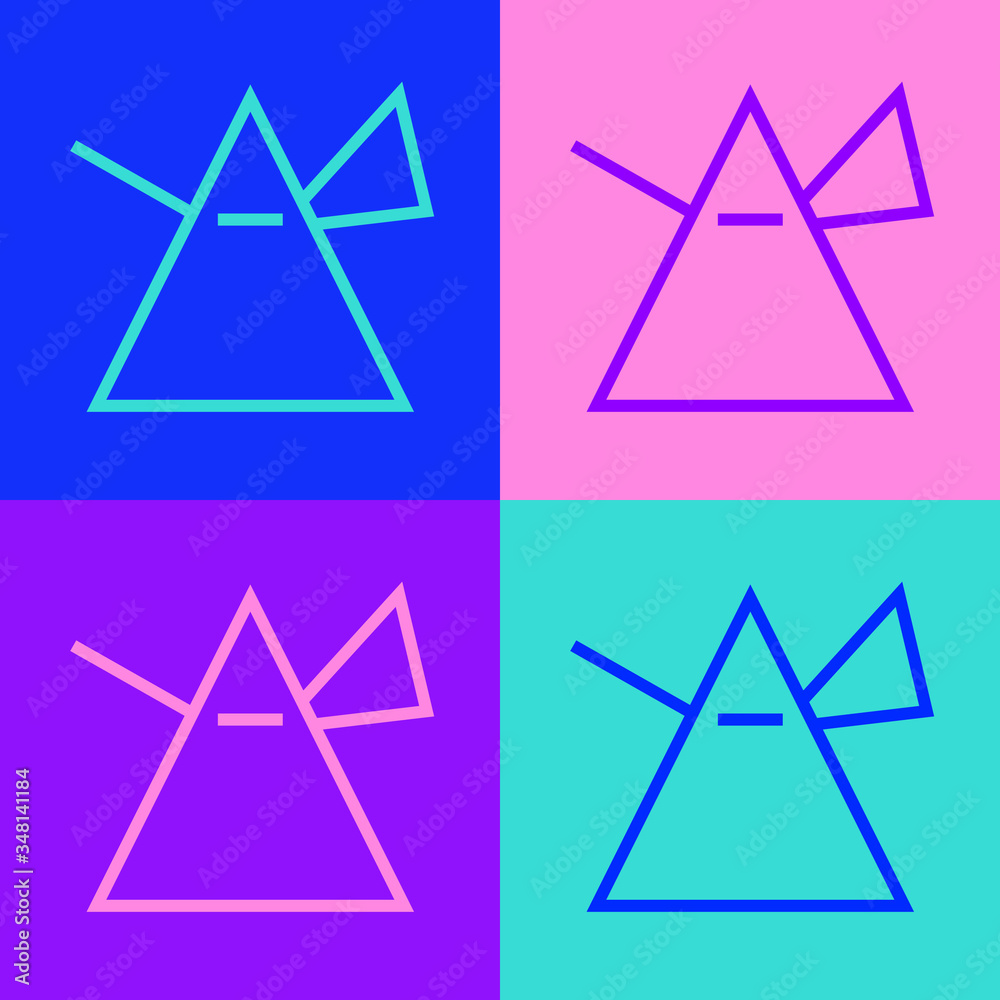 Pop art line Light rays in prism icon isolated on color background. Ray ...