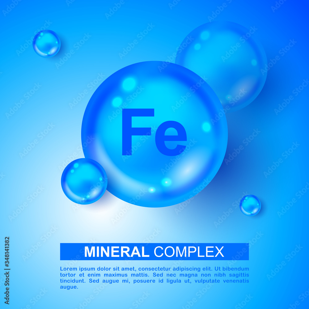 Mineral Fe Ferum blue shining pill capsule icon. Mineral Fe Ferum ...