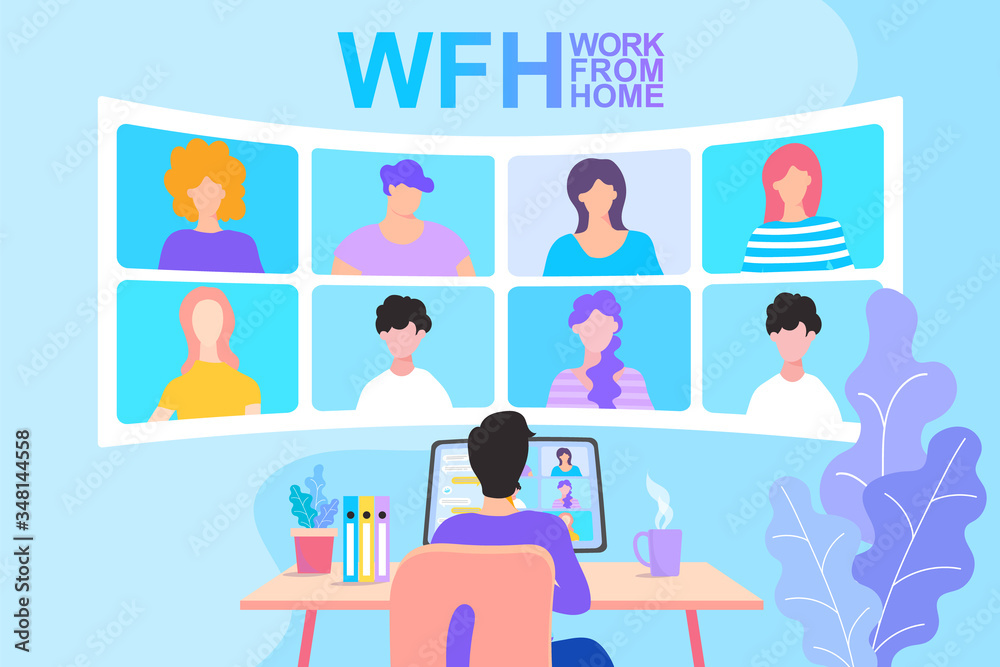 Online work from home meeting. Vector Illustrations flat design concept ...