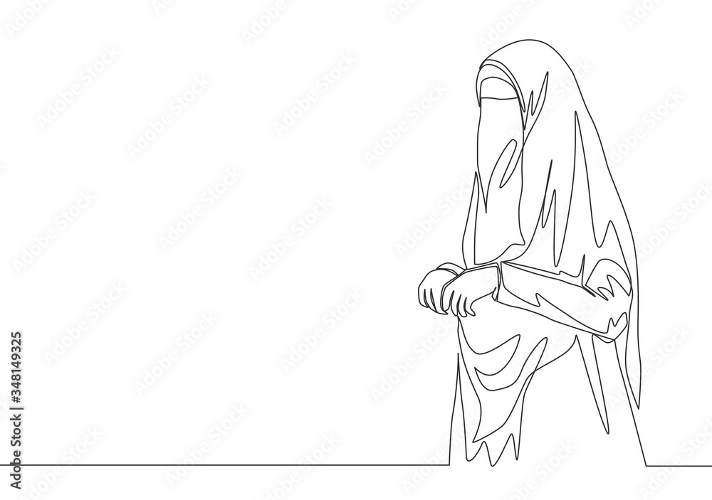 One single line drawing of young beautiful pretty middle east muslimah ...