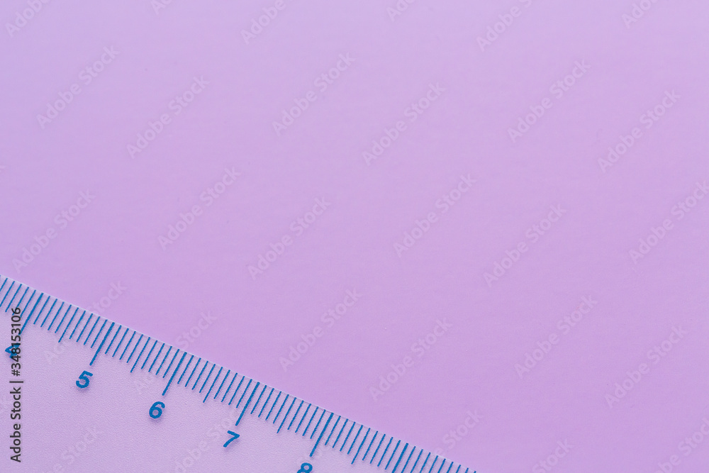 Top view of transparent ruler on the purple background. Minimalist flat ...