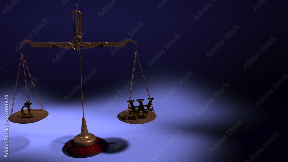 Symbols of the Vietnamese Dong and Korean Won on the scales on the ...