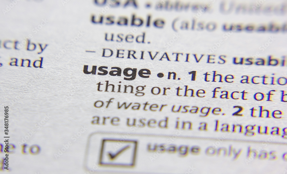 Usage word or phrase in a dictionary. Stock Photo | Adobe Stock