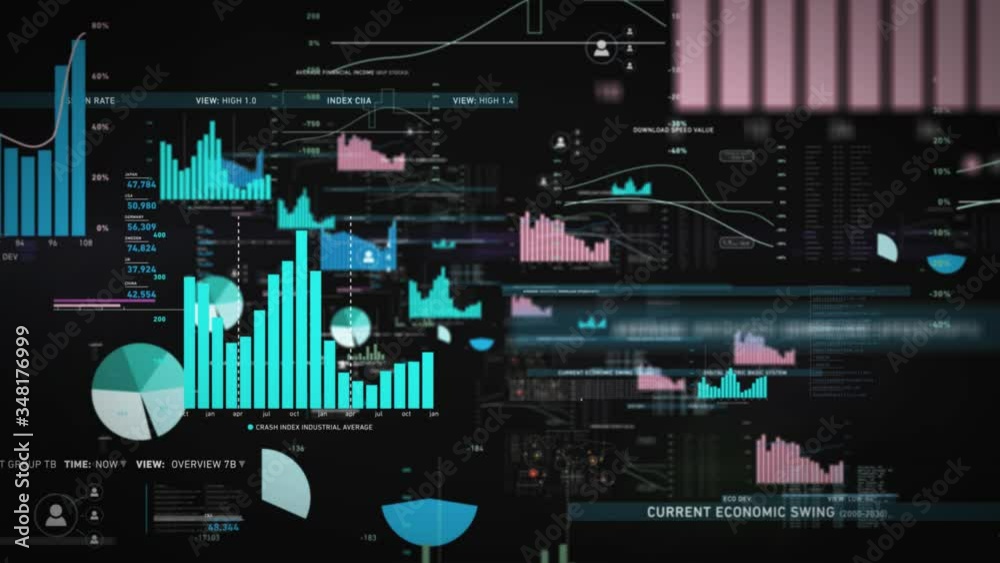 Clean minimalistic background animation with various data sets ...