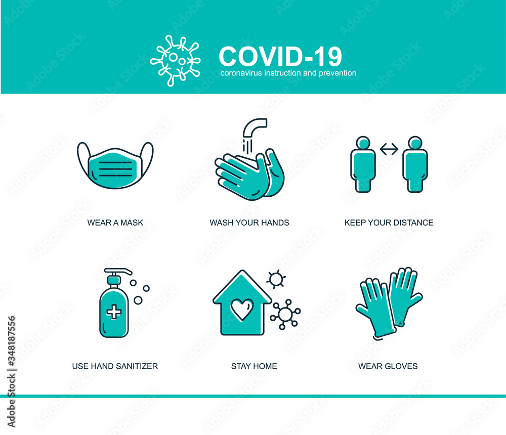 Coronavirus Covid prevention tips icon, how to prevent template ...