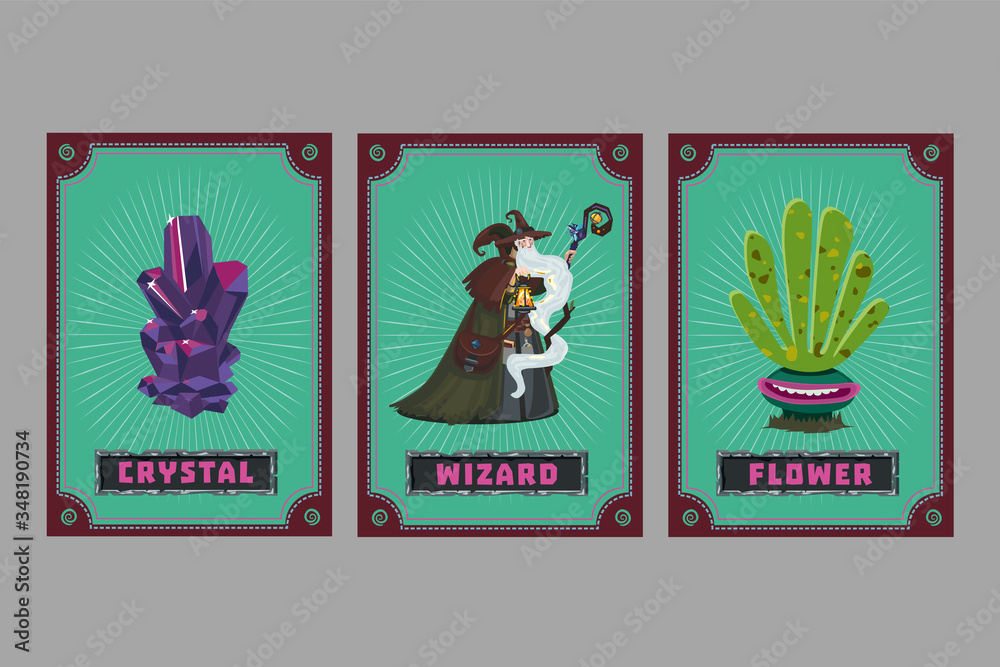 Card game collection. Fantasy ui kit with magic items. User interface ...
