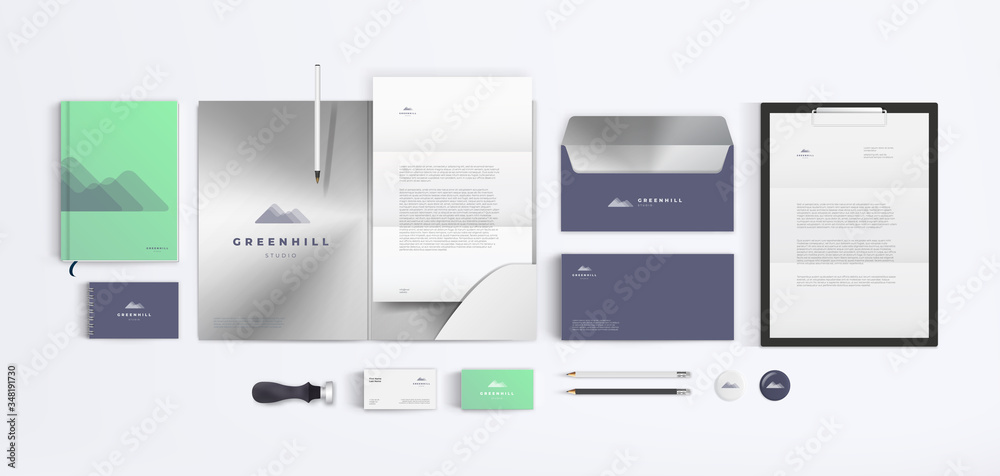 Green and dark blue logo vector corporate identity design template for ...