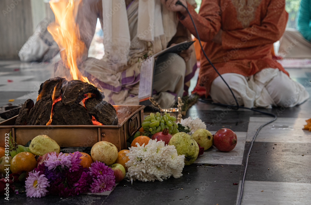 items for the Indian Yajna ritual. Indian Vedic fire ceremony called ...