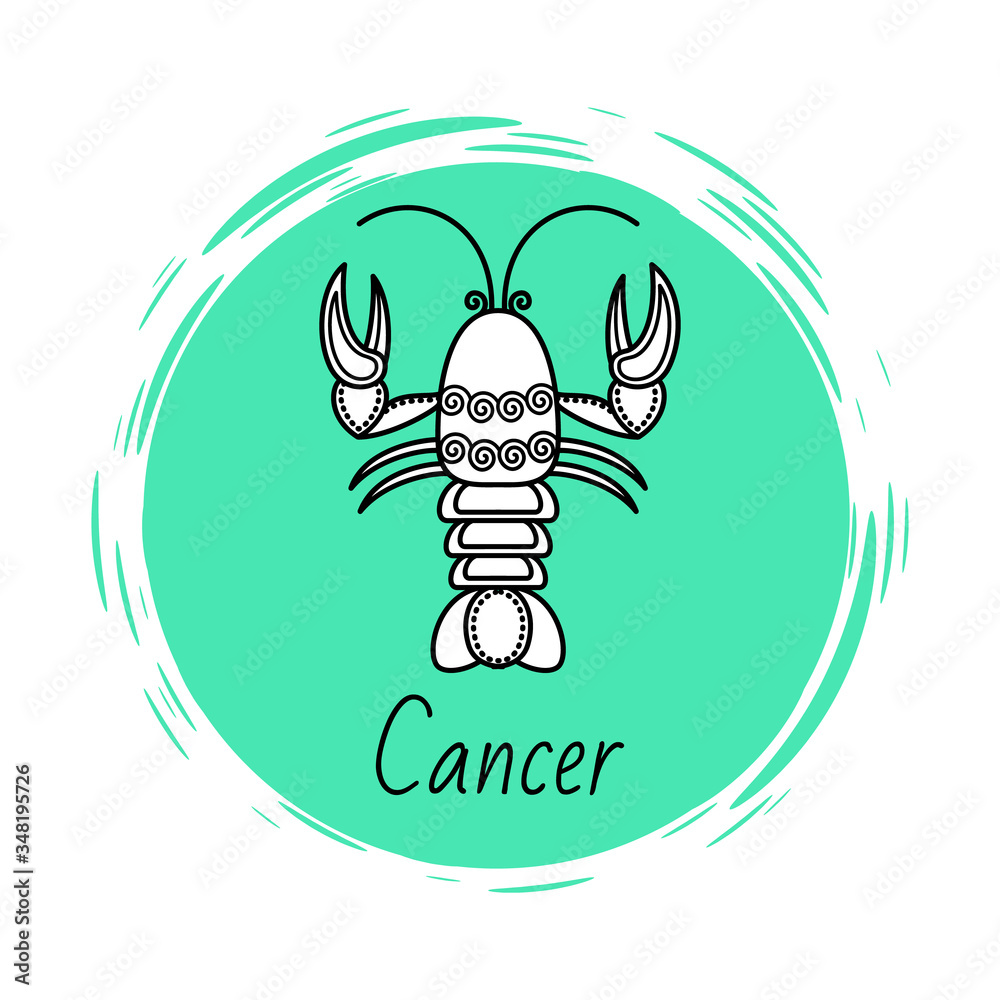 Cancer sign of horoscope with sketch depiction of lobster or crab ...