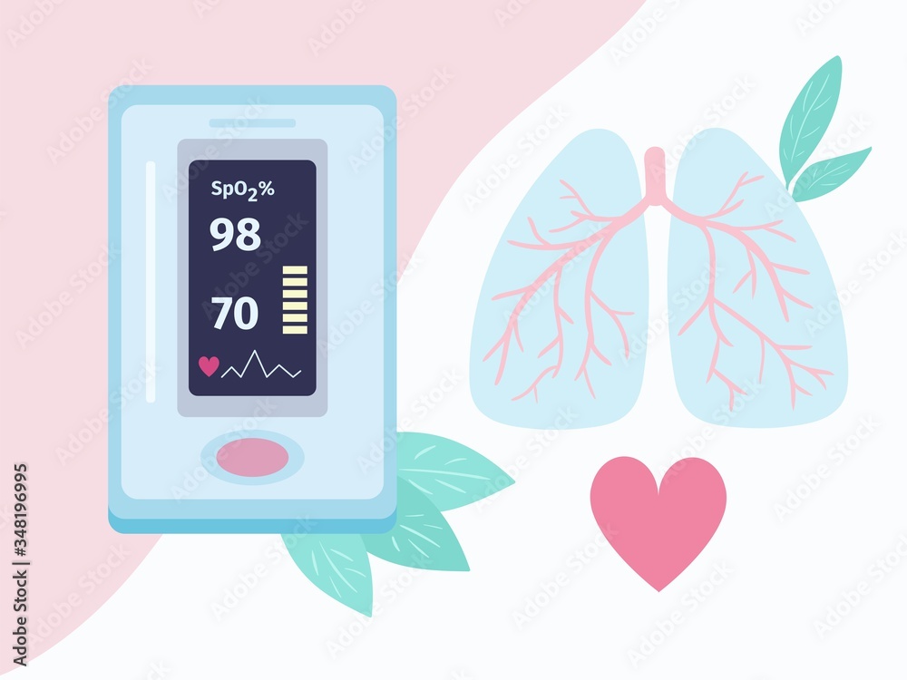 Pulse oximeter. Medical device monitoring oxygen saturation in blood ...